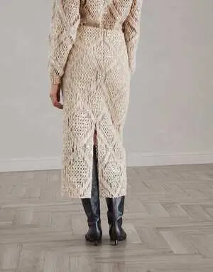Brunello Cucinelli Argyle Embroidered Knitted Skirt