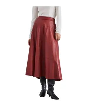 Brunello Cucinelli Leather Midi Skirt With Horn Hem