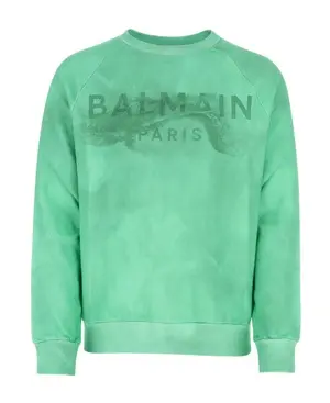Balmain Logo Print Crewneck Sweatshirt - Green