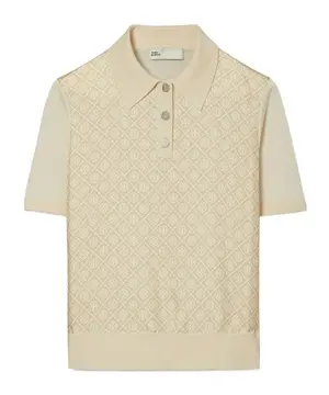 Tory Burch Graphic Print Short Sleeve Knit Polo