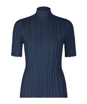 Issey Miyake Ribbed Knit Turtleneck Sweater - Navy