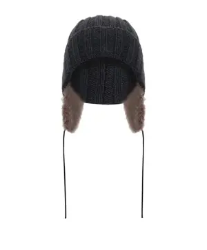 Brunello Cucinelli Monili Embellished Ribbed Knit Beanie - Black