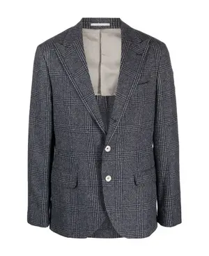 Brunello Cucinelli Check-plaid Single-breasted Blazer - Black