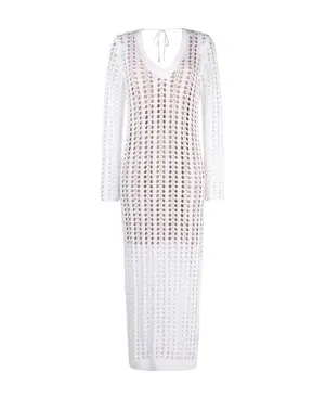 Brunello Cucinelli V-neck Open-knit Maxi Dress - White