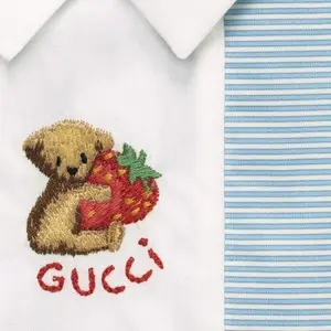 Gucci Striped Print Shirt With Teddy Bear Motif
