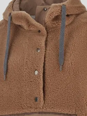 Brunello Cucinelli Faux Fur Midi Cape With Drawstring Hood