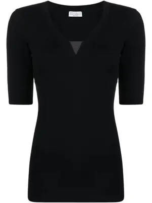 Brunello Cucinelli Monili Chain-embellished V-neck T-shirt - Black
