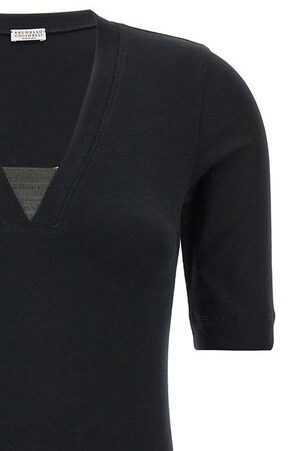 Brunello Cucinelli Monili Chain-embellished V-neck T-shirt - Black
