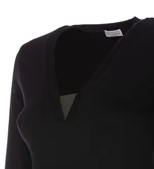 Brunello Cucinelli Monili Chain-embellished V-neck T-shirt - Black