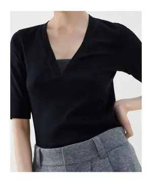 Brunello Cucinelli Monili Chain-embellished V-neck T-shirt - Black