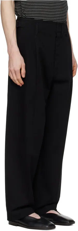 LEMAIRE Pleated Straight Leg Trousers - Black