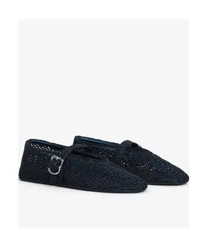 Alaïa Buckled Knitted Ballet Flats - Deep Blue