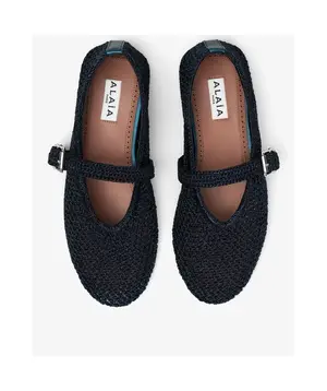 Alaïa Buckled Knitted Ballet Flats - Deep Blue