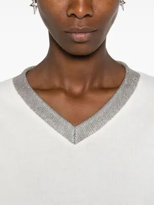 Brunello Cucinelli Long Sleeve V-neck Sweater With Monili Chain Detail