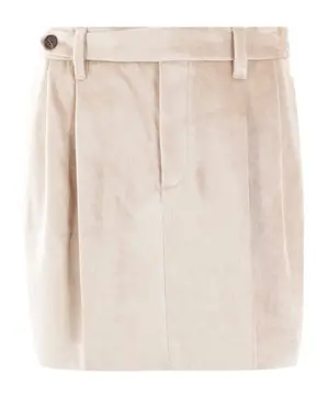 Brunello Cucinelli Pleated Velvet Mini Skirt - Light Brown