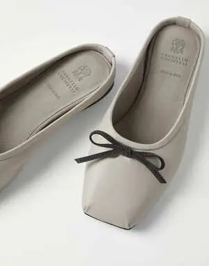Brunello Cucinelli Monili Bow Leather Mules