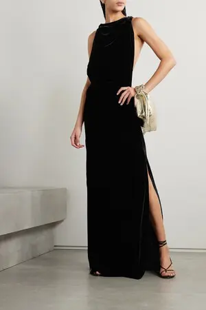Proenza Schouler Backless Velvet Dress With Hanging Neckline And Twisted Straps