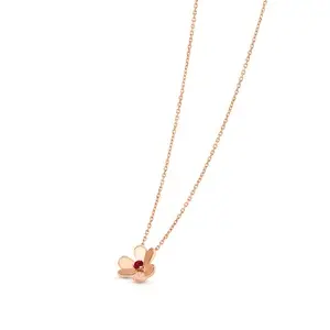 VAN CLEEF  ARPELS Van Cleef & Arpels Frivole Mini Pendant Necklace In Rose Gold With Ruby