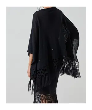 Brunello Cucinelli Sequin-embellished Knitted Cape With Rope Fringe