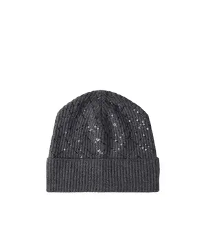 Brunello Cucinelli Sequin Embellished Cashmere Beanie - Black