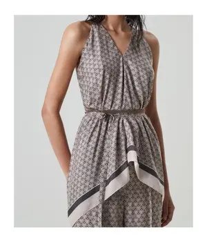 Brunello Cucinelli Geometric Print V-neck Silk Top