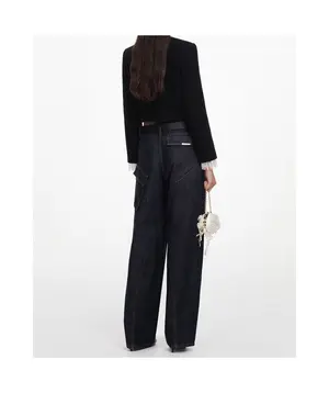 SELF-PORTRAIT Button-detailed Cropped Jacket With Lace Cuffs