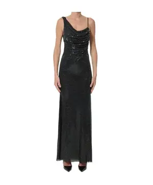 SELF-PORTRAIT Rhinestone Draped Maxi Dress