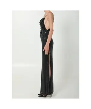 SELF-PORTRAIT Rhinestone Draped Maxi Dress