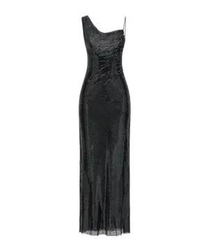SELF-PORTRAIT Embellished Asymmetrical Maxi Dress - Black