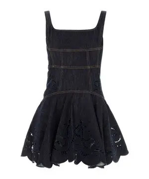 SELF-PORTRAIT Broderie Denim Mini Dress - Indigo