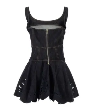 SELF-PORTRAIT Broderie Denim Mini Dress - Indigo