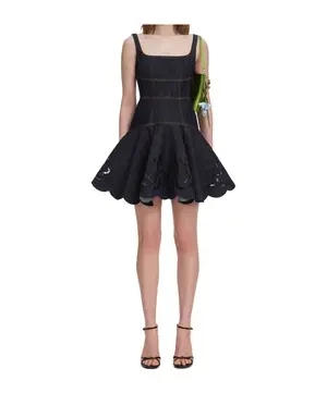 SELF-PORTRAIT Broderie Denim Mini Dress - Indigo