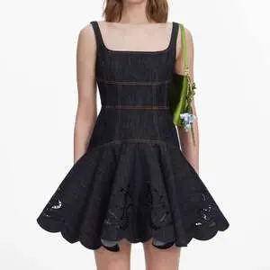 SELF-PORTRAIT Broderie Denim Mini Dress - Indigo