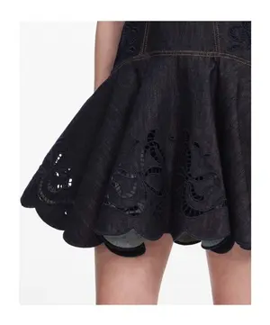 SELF-PORTRAIT Broderie Denim Mini Dress - Indigo