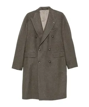 Tagliatore Double-breasted Long-sleeved Checked Coat - Green
