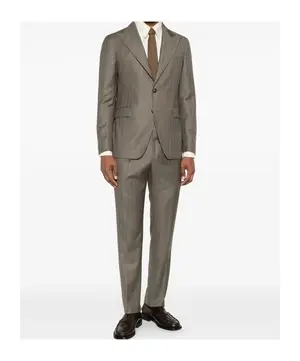 Tagliatore Long-sleeved Herringbone Suit Jacket - Brown