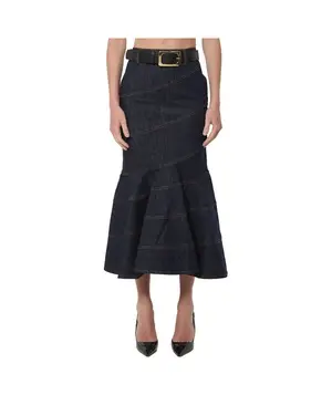 SELF-PORTRAIT Denim Fishtail Hem Midi Skirt
