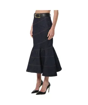SELF-PORTRAIT Denim Fishtail Hem Midi Skirt
