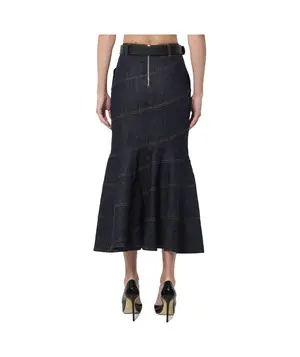 SELF-PORTRAIT Denim Fishtail Hem Midi Skirt