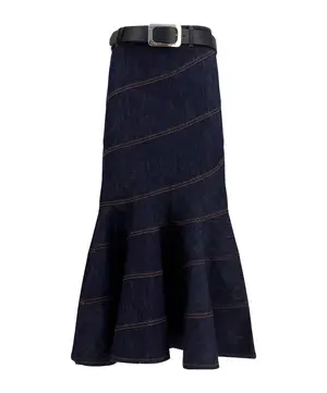 SELF-PORTRAIT Denim Fishtail Hem Midi Skirt - Black