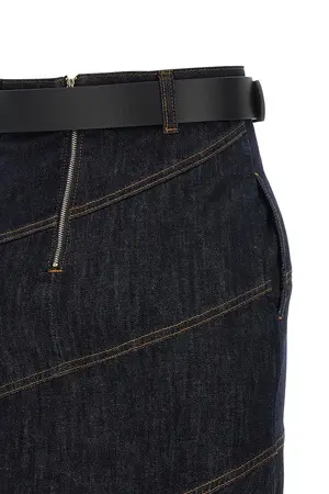 SELF-PORTRAIT Denim Fishtail Hem Midi Skirt - Black
