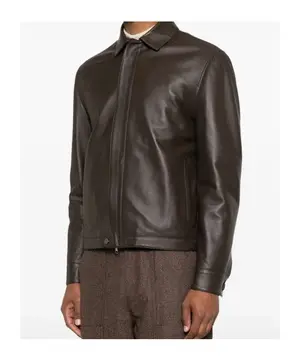 Tagliatore Long-sleeved Leather Jacket - Black