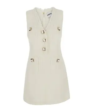 SELF-PORTRAIT Sleeveless Bouclé Mini Dress With Braided Trims And Gold Button Detailing