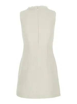 SELF-PORTRAIT Sleeveless Bouclé Mini Dress With Braided Trims And Gold Button Detailing