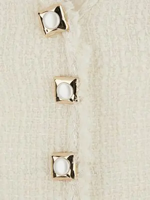 SELF-PORTRAIT Sleeveless Bouclé Mini Dress With Braided Trims And Gold Button Detailing