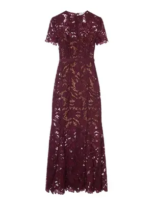 SELF-PORTRAIT Belted Lace Midi Dress - No