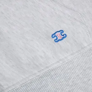 Celine Cropped Cotton Fleece Hoodie With Triumphal Embroidery