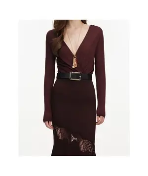 SELF-PORTRAIT Ribbed Knit Midi Skirt With Lace Inserts