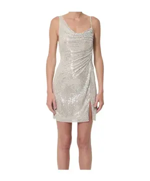 SELF-PORTRAIT Rhinestone Embellished Draped Mini Dress