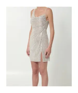 SELF-PORTRAIT Rhinestone Embellished Draped Mini Dress